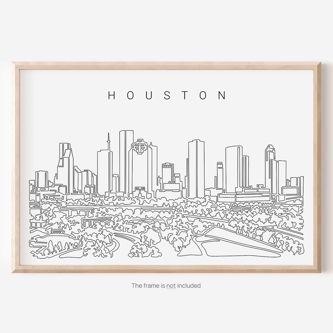 Houston Skyline Art Print - Houston TX Wall Art With Skyline Line Art ...