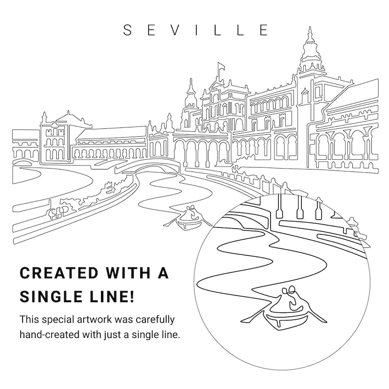 Seville Printable Wall Art - Seville Spain Plaza De Espana Single Line ...
