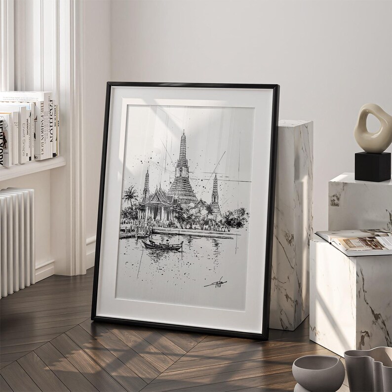 Wat Arun Wall Art: Pencil Drawing Style Digital Download for Easy ...
