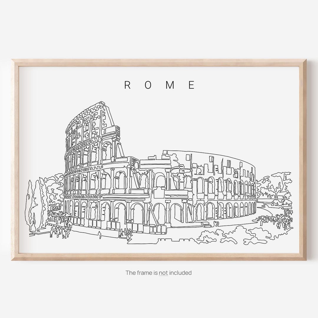 Rome Colosseum Art Print - Rome Italy Wall Art With One Line Drawing ...