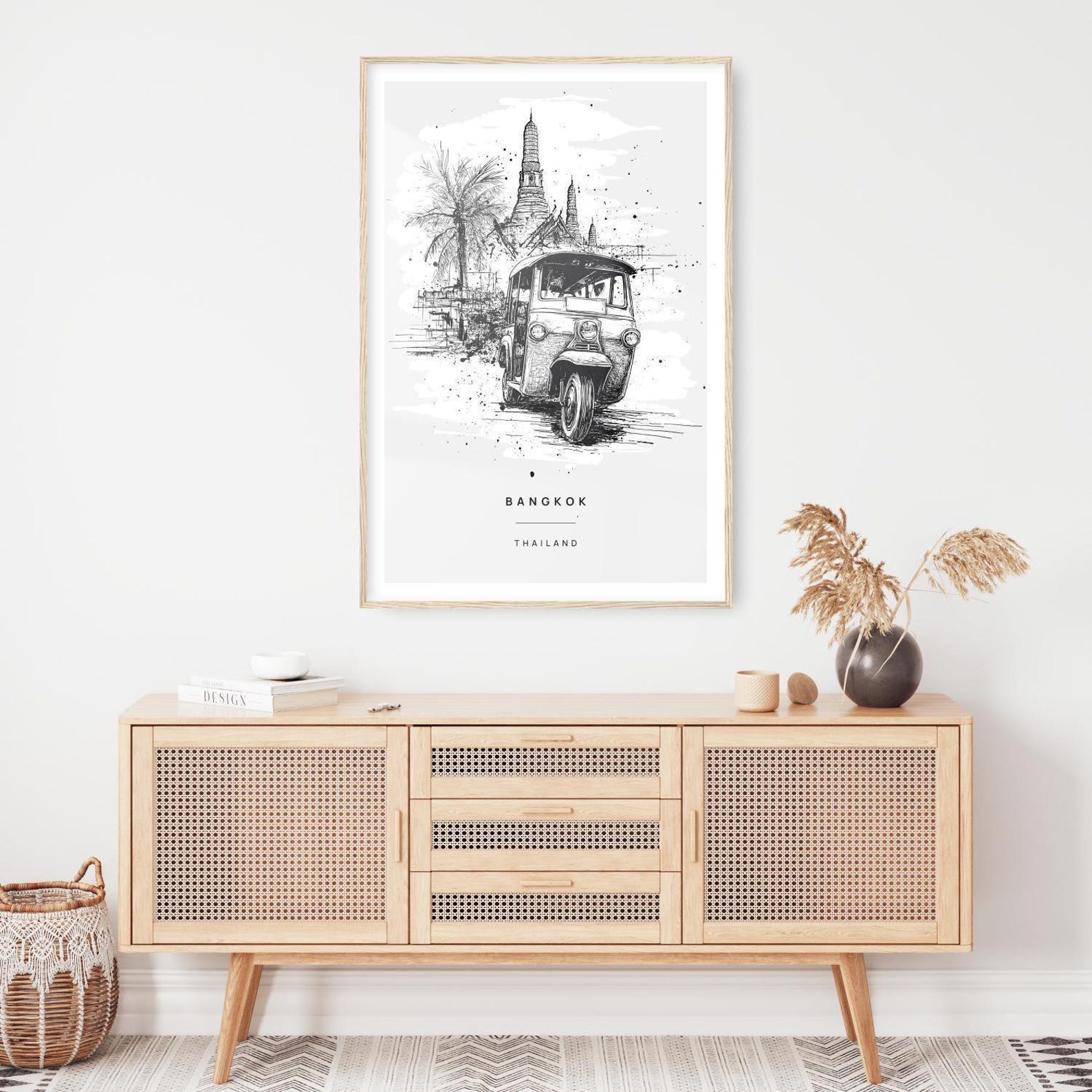 Bangkok Thailand Art Print With Tuk Tuk Line Drawing- Aesthetic City ...