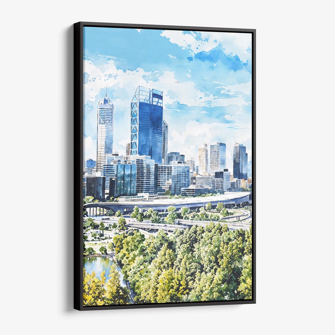 Perth Australia Watercolor Canvas Print: City Skyline Wall Art - Etsy