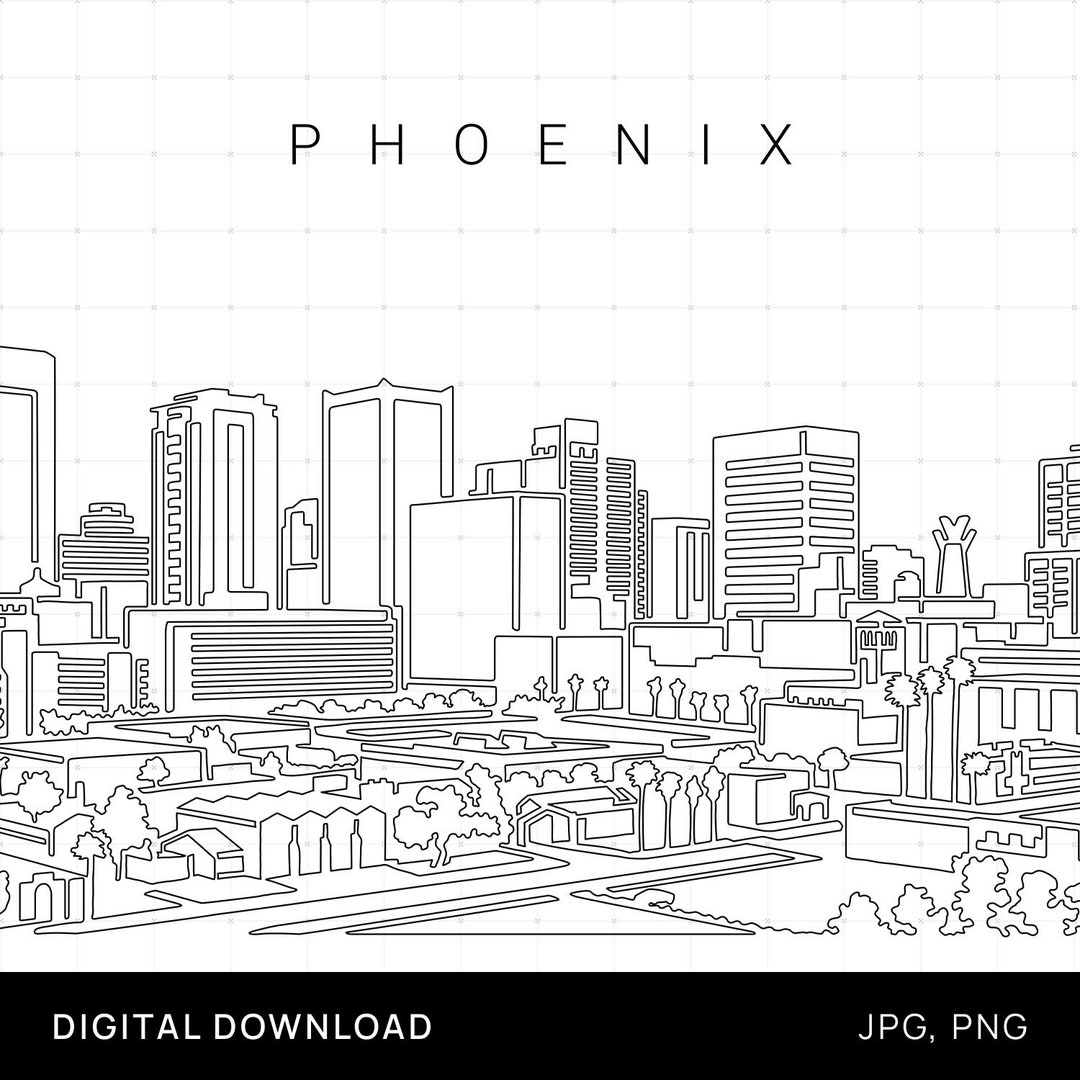 Phoenix AZ Skyline Printable Wall Art Phoenix Arizona Digital Art Print ...