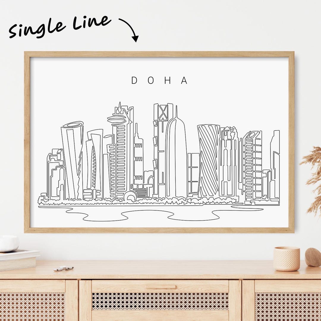 Framed Doha Qatar Skyline Wall Art - Doha Art Print With Iconic ...
