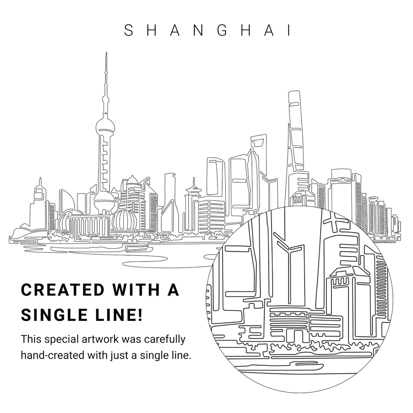 Shanghai Printable Wall Art Shanghai Skyline as Single Line Art Digital ...