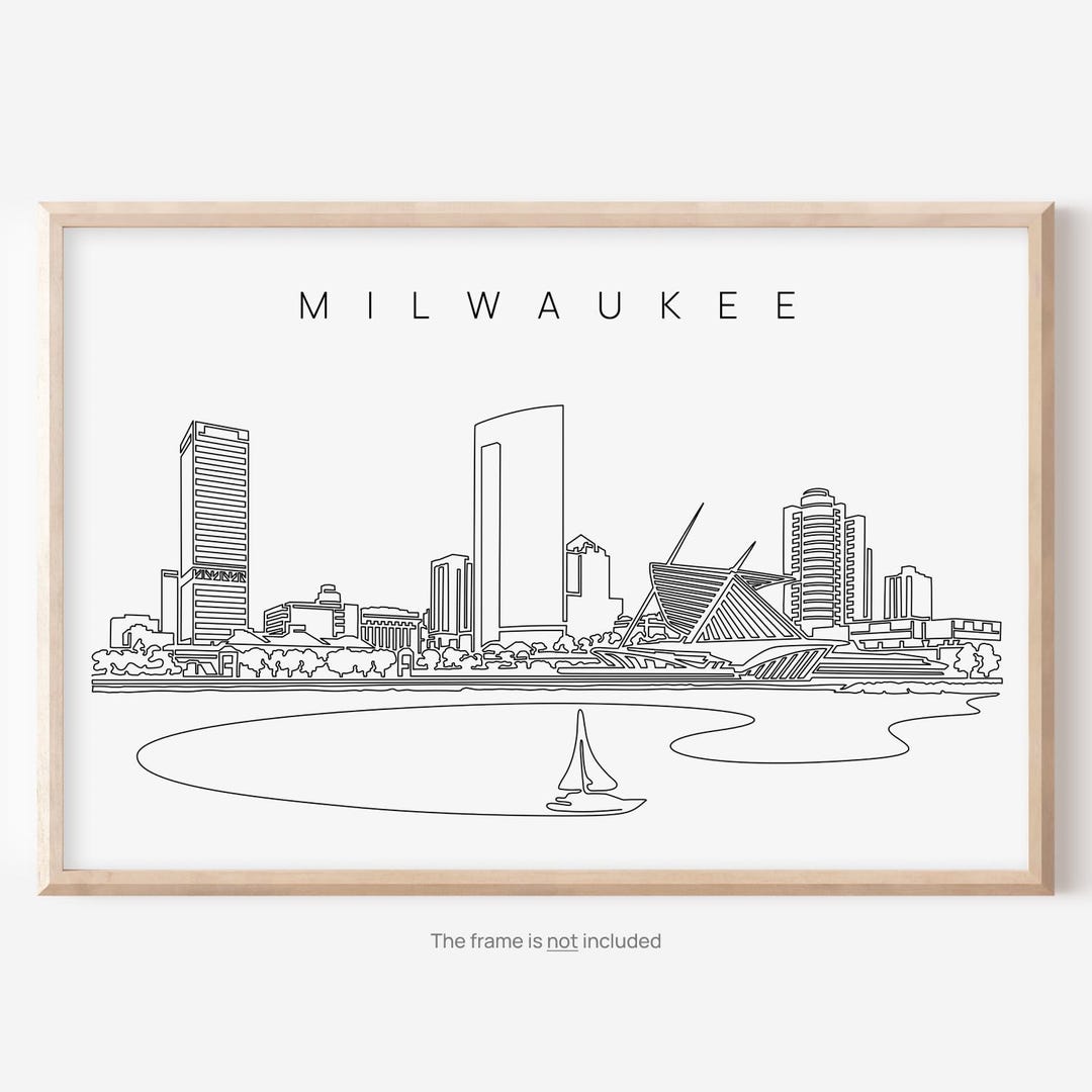 Milwaukee Skyline Wall Art - Milwaukee Art Print With One Line Drawing ...