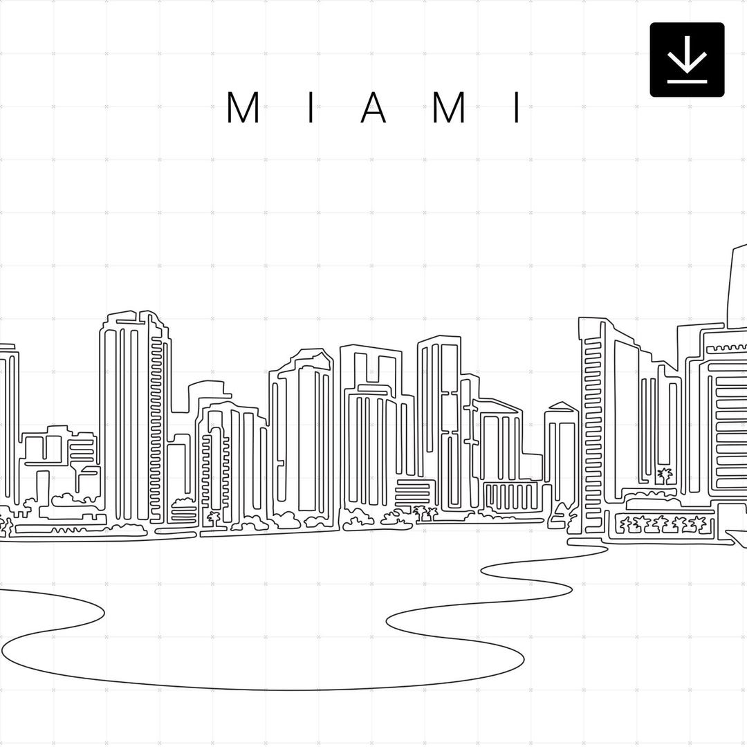 Miami Florida Printable Wall Art - Miami Skyline as Single Line Art ...