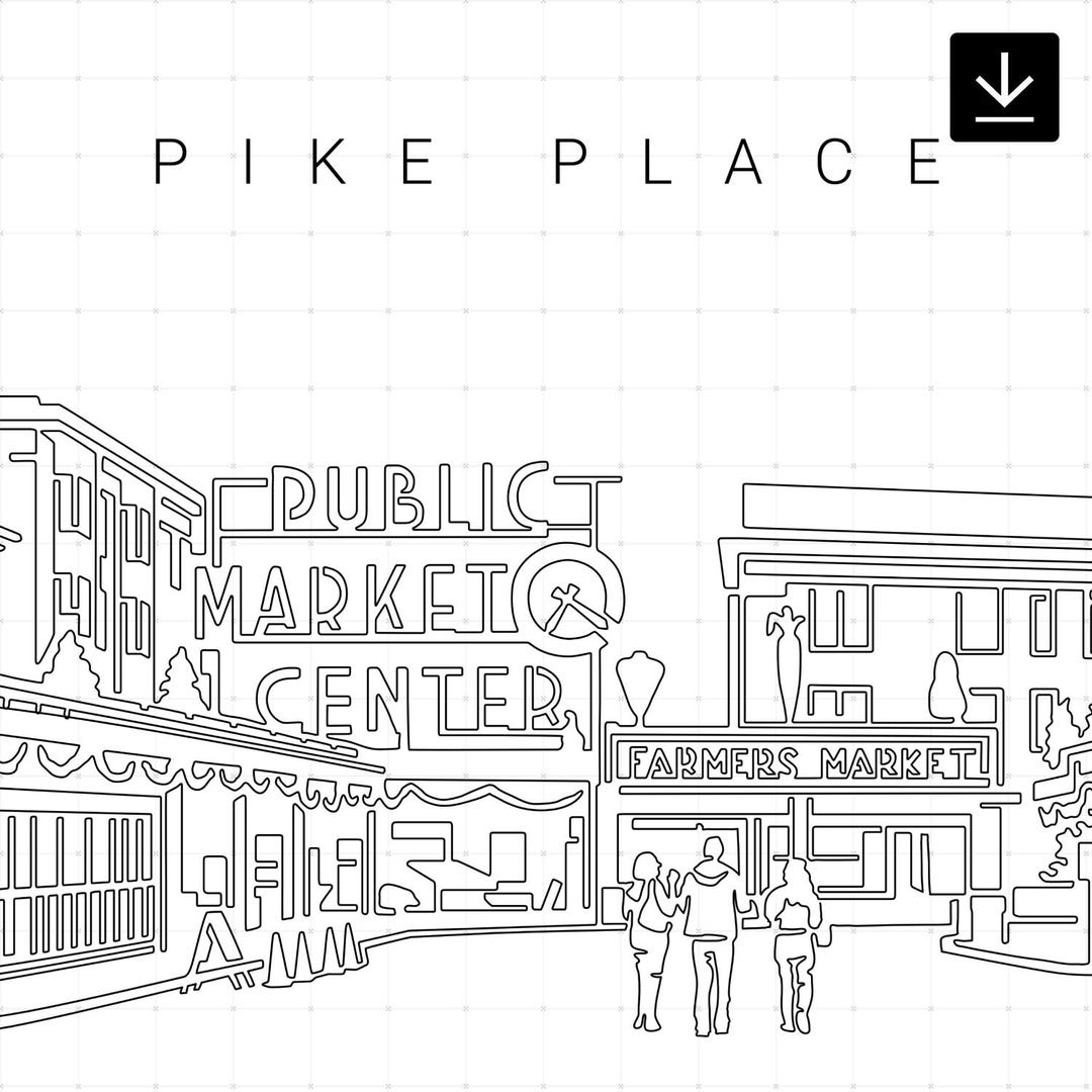 Pike Place Market Printable Wall Art - Pike Place Market Single Line ...