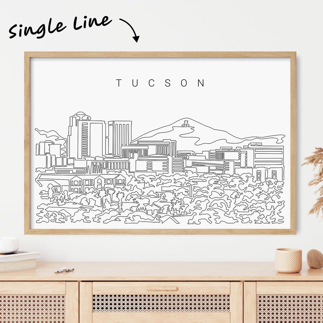 Framed Tucson Skyline Art Print - Tucson Arizona Wall Art With Skyline ...