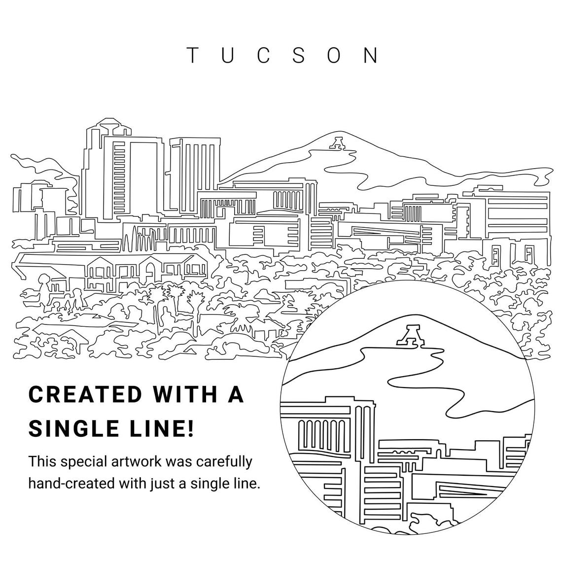 Tucson AZ Printable Wall Art - Tucson Skyline as Single Line Art ...