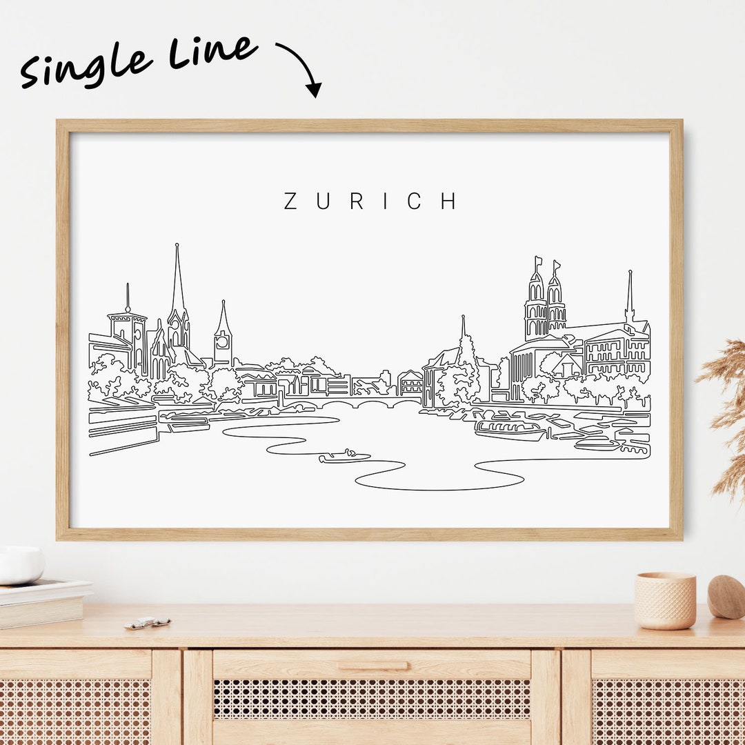 Framed Zurich Skyline Poster - Zurich Wall Art With Cityscape One Line ...