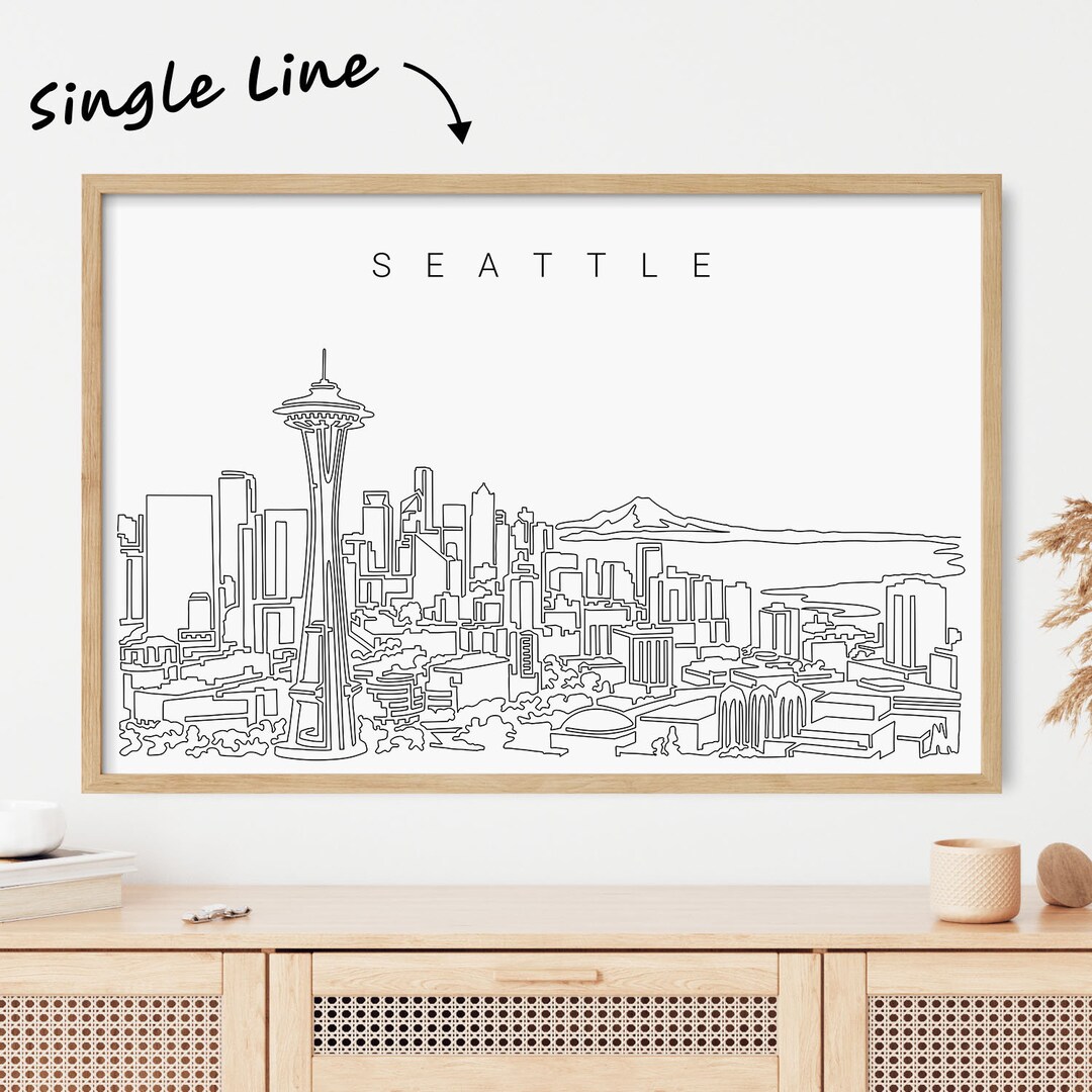 Framed Seattle Skyline Wall Art - Seattle Art Print With One Line ...
