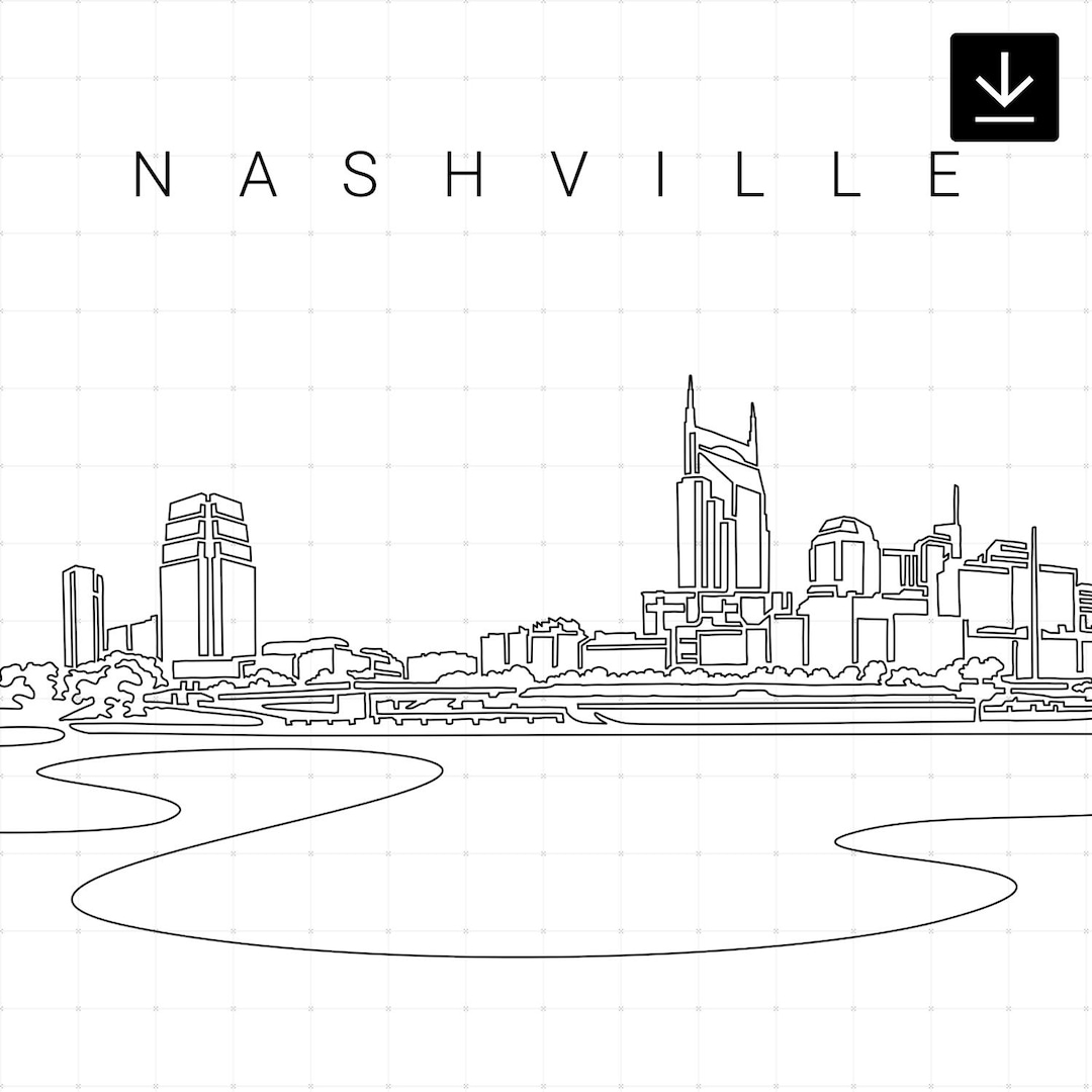 Nashville Printable Wall Art - Nashville TN Cityscape Single Line Art ...