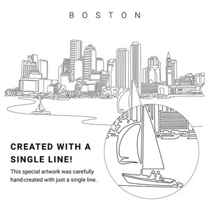 Boston Skyline Printable Wall Art - Boston Harbor Cityscape Single Line ...