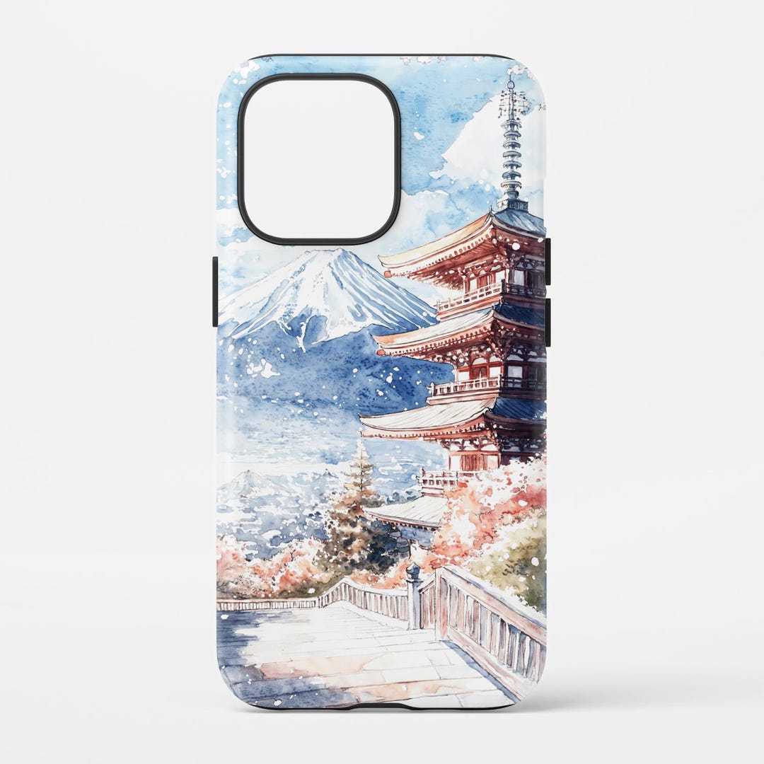 Japan Phone Case With Mount Fuji and Pagoda Watercolor Art, Japanese ...