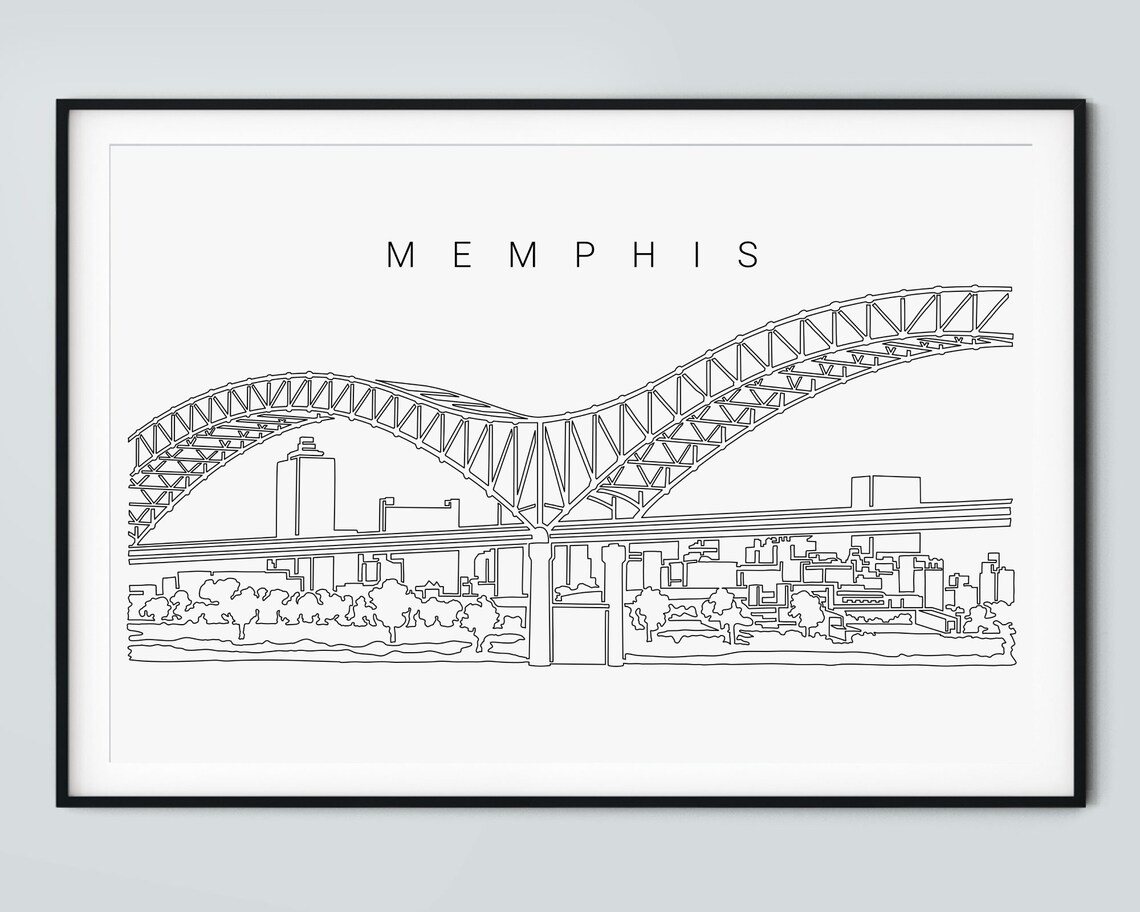 Memphis Art Print Memphis Wall Art With Skyline One Line Etsy