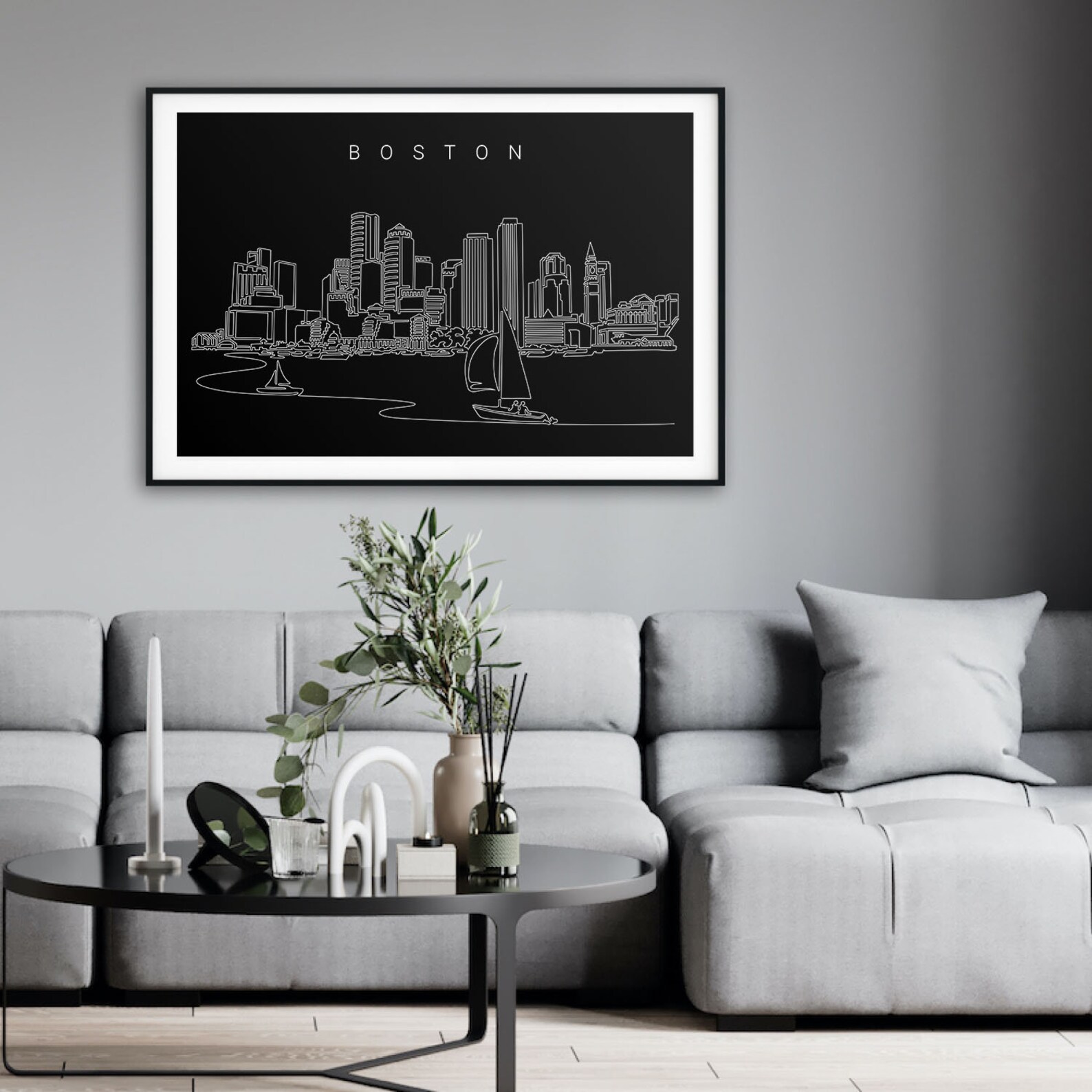 Boston Skyline Wall Art - Boston Print Wall Decor - Boston Art Home ...