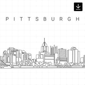 Pittsburgh Printable Wall Art - Pittsburgh Cityscape Single Line Art ...