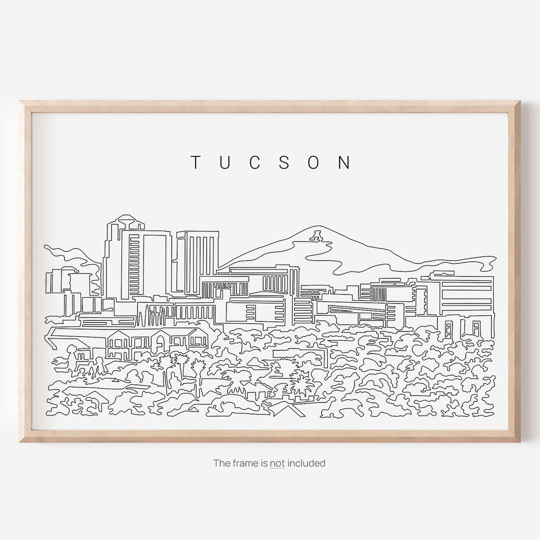 Tucson Skyline Wall Art - Tucson Arizona Art Print With Cityscape One ...