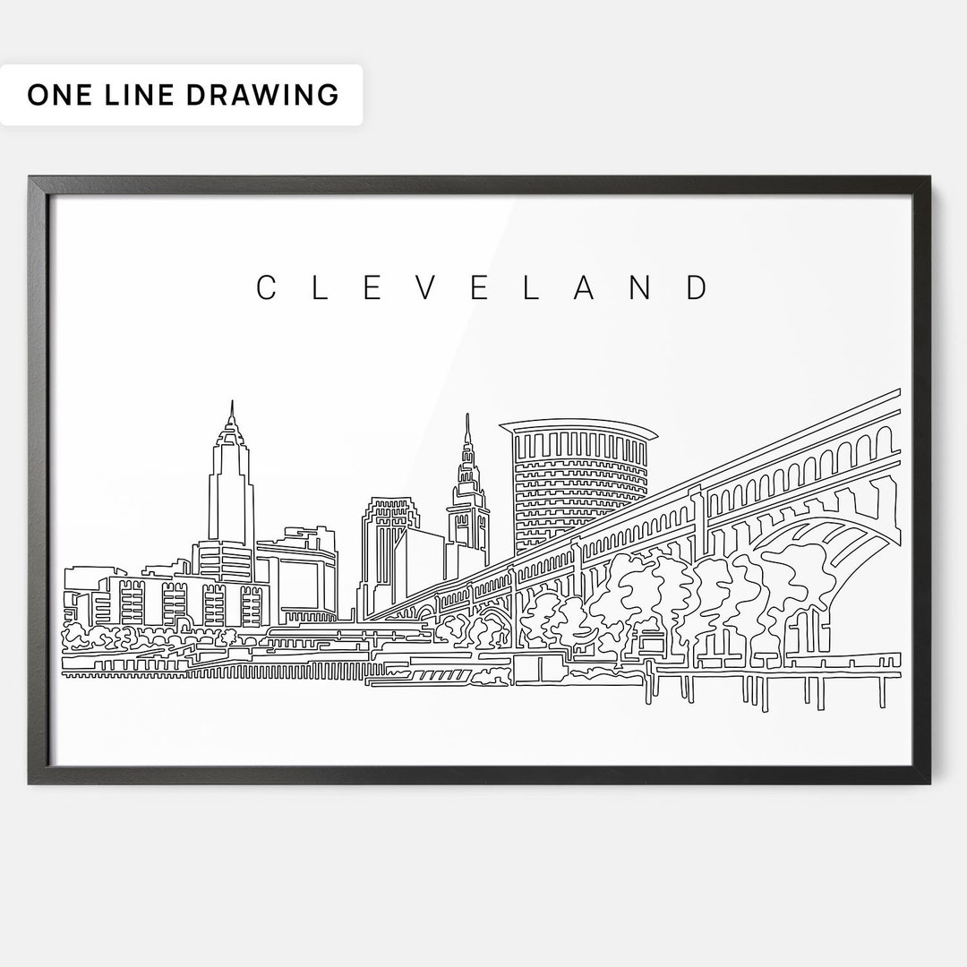 Framed Cleveland Skyline Poster Aesthetic Cleveland Wall Art Cleveland ...