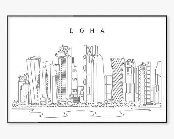 Doha Skyline Art Print qatar Wall Art With Doha Cityscape as | Etsy