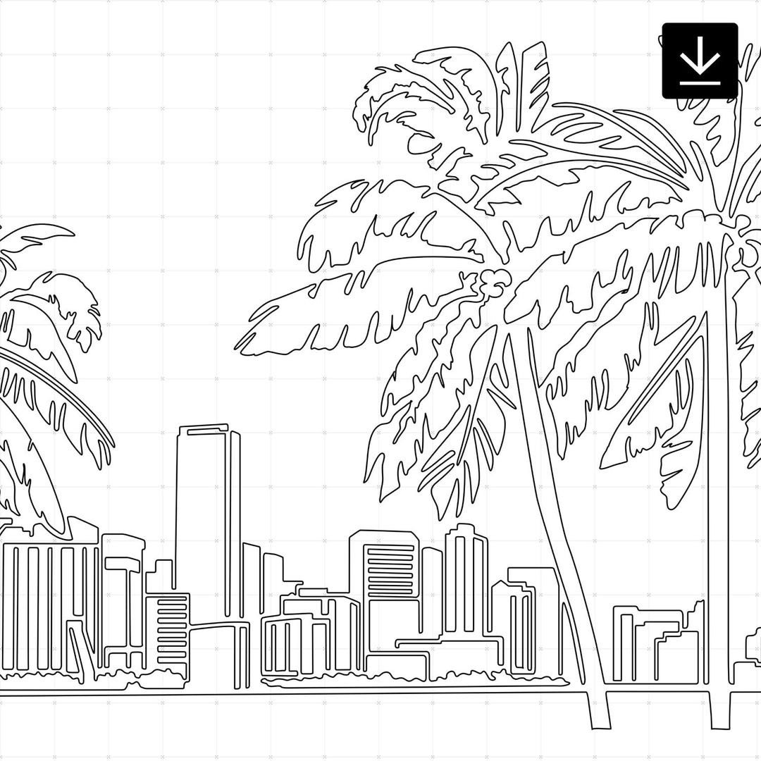 Miami Florida Printable Wall Art - Miami Skyline Single Line Art ...
