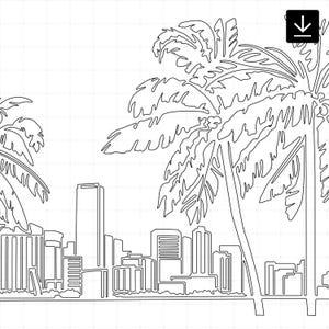 Miami Florida Printable Wall Art Miami Skyline Single Line Art Digital ...