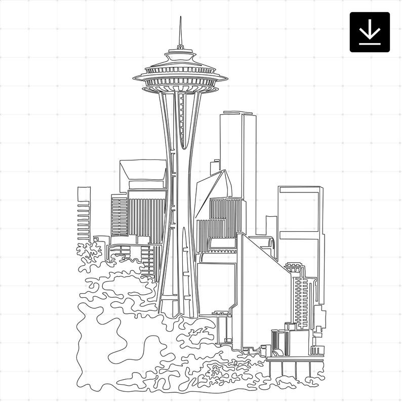 Seattle WA Printable Wall Art - Seattle Space Needle Single Line Art ...