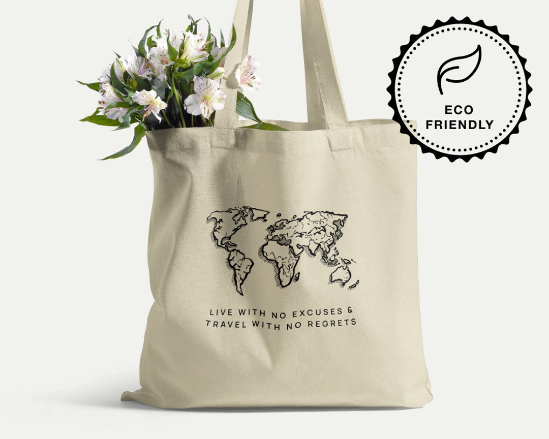 World Map Cotton Tote Bag for World Traveler - Cute Tote Bag With World ...