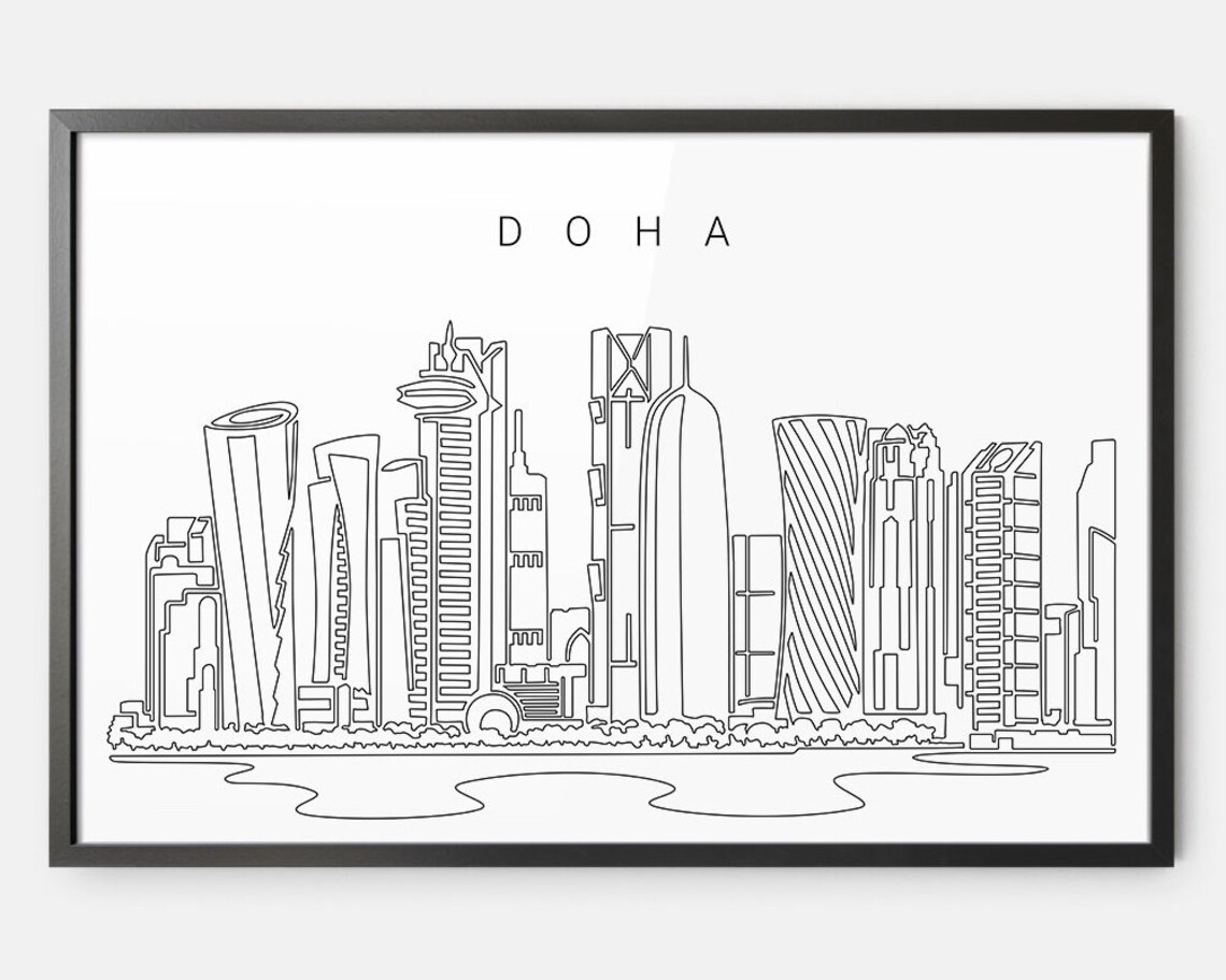Framed Doha Qatar Skyline Wall Art Doha Art Print With - Etsy