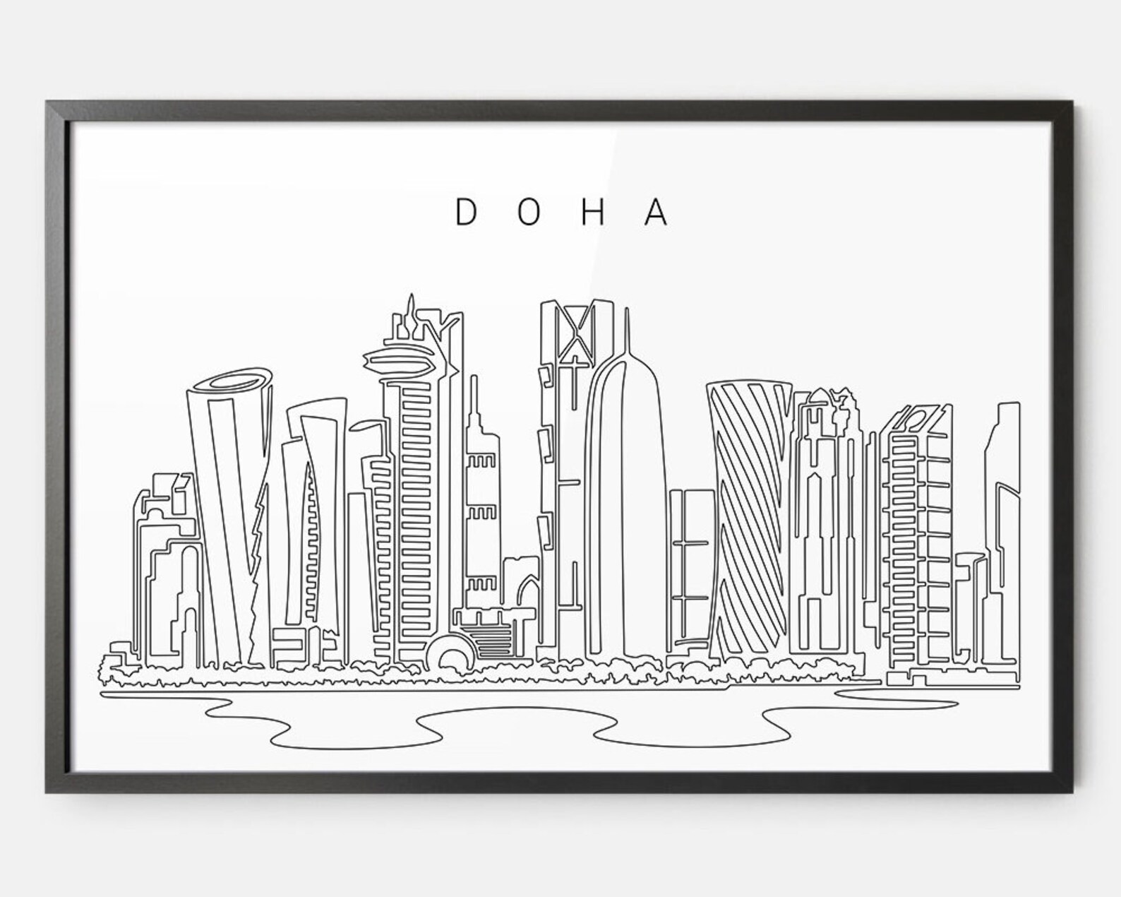 Framed Doha Qatar Skyline Wall Art Doha Art Print With - Etsy