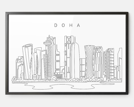 Framed Doha Qatar Skyline Wall Art Doha Art Print With - Etsy
