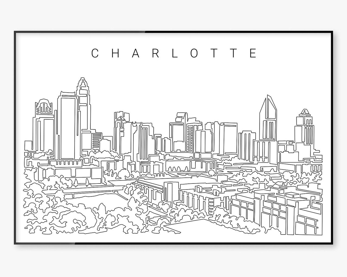 Charlotte NC Skyline One Line Drawing Wall Art Charlotte NC - Etsy