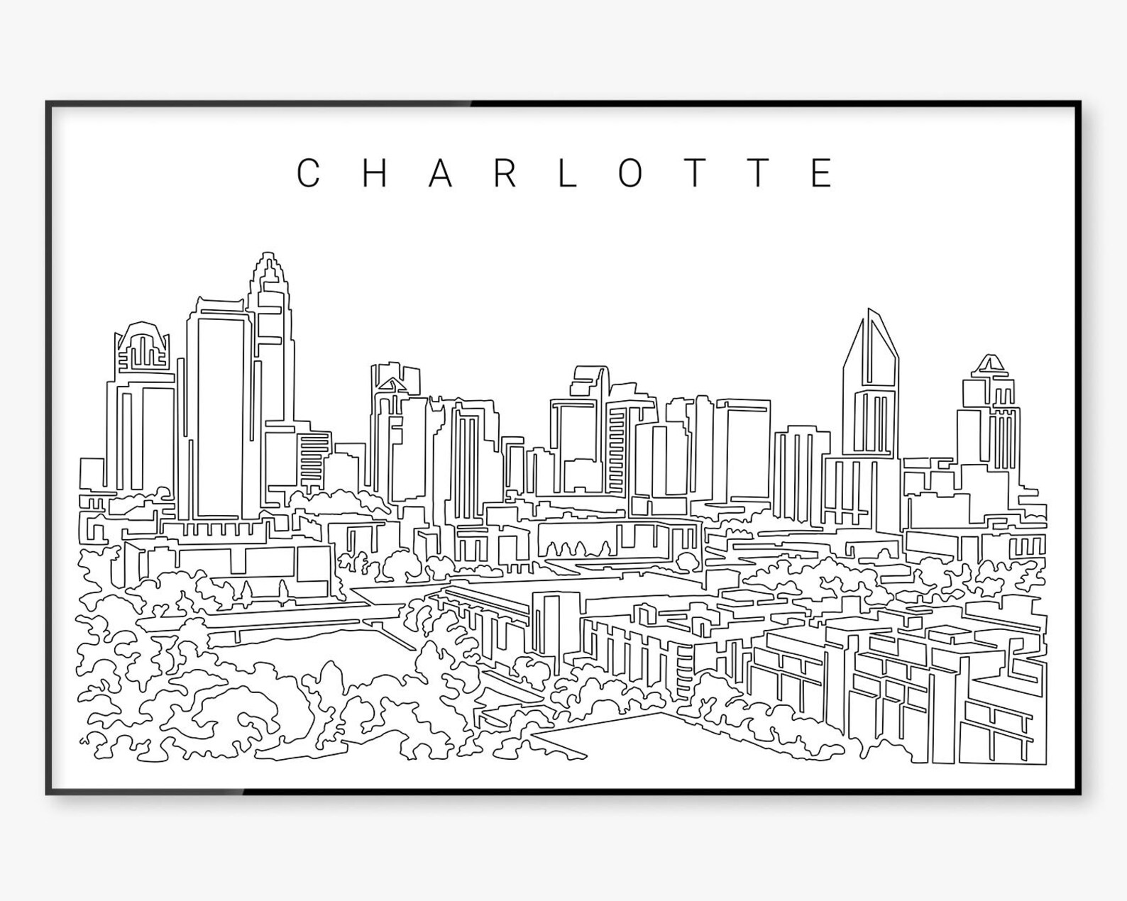 Charlotte NC Skyline One Line Drawing Wall Art Charlotte NC - Etsy