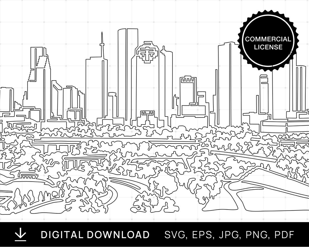 Houston TX City Skyline SVG Printable Wall Art With Houston Cityscape ...