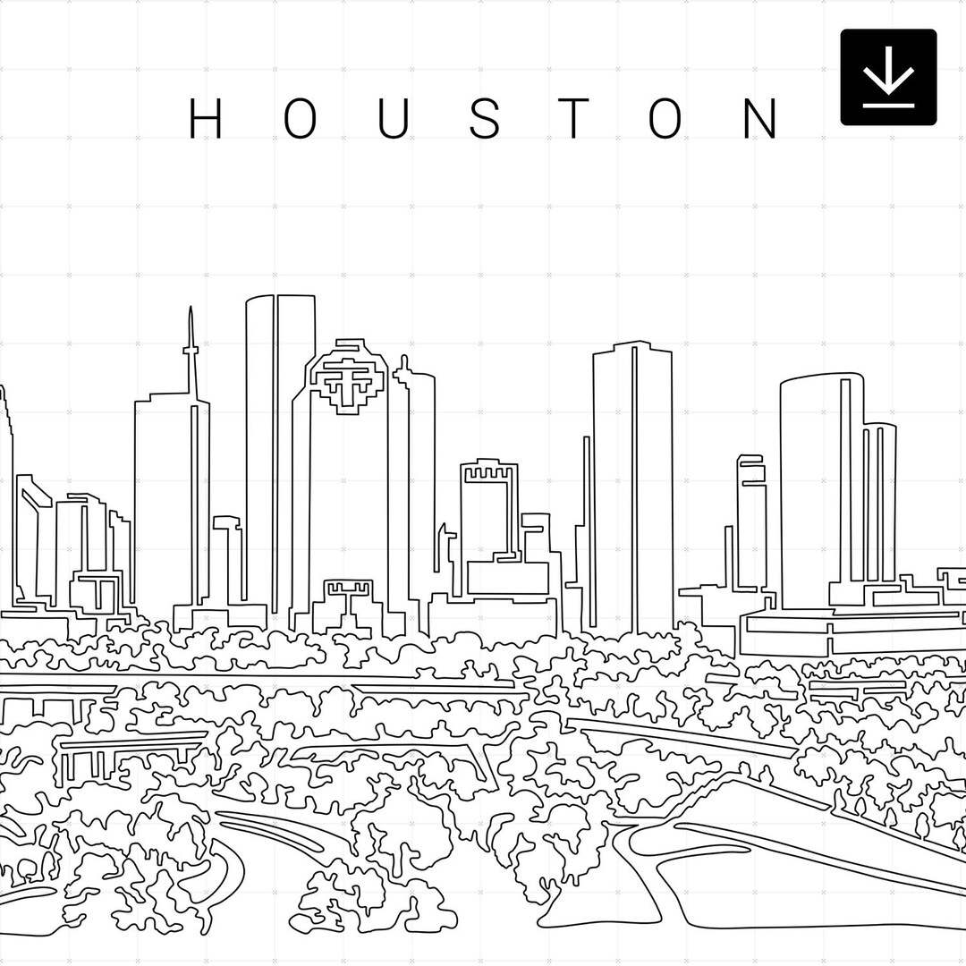 Houston Printable Wall Art - Houston TX Cityscape Single Line Art ...