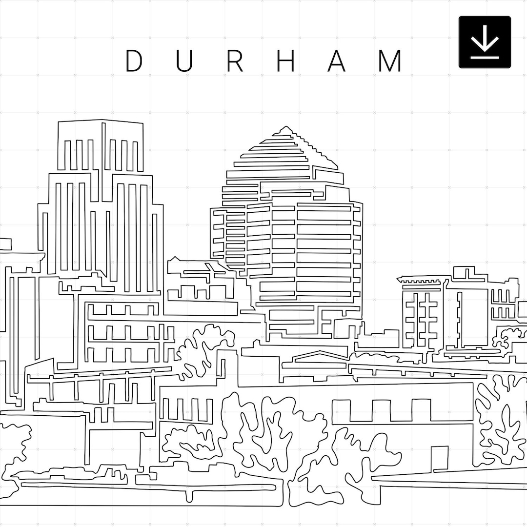 Durham NC Printable Wall Art - Durham NC Skyline as Single Line Art ...