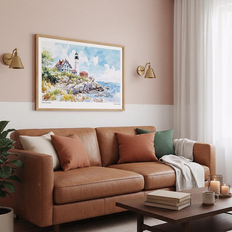 Portland Maine Lighthouse Watercolor Art Print: Coastal Landscape Wall ...
