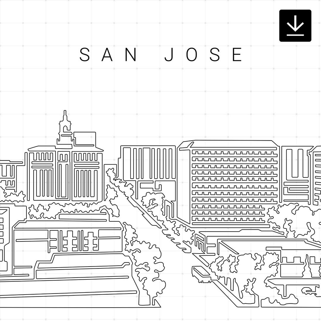 San Jose Printable Wall Art - San Jose Skyline Single Line Art ...