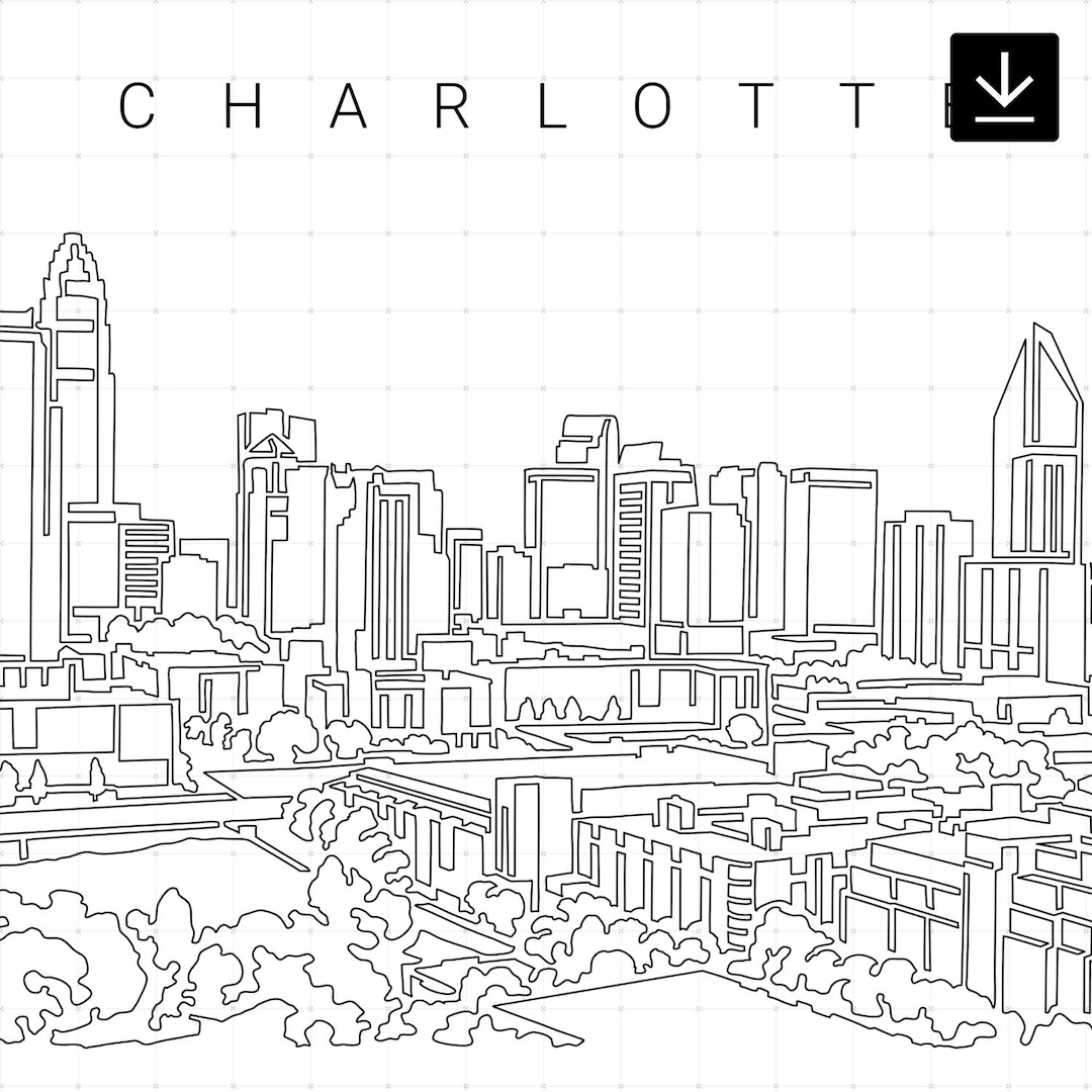 Charlotte NC Printable Wall Art - Charlotte NC Skyline Single Line Art ...
