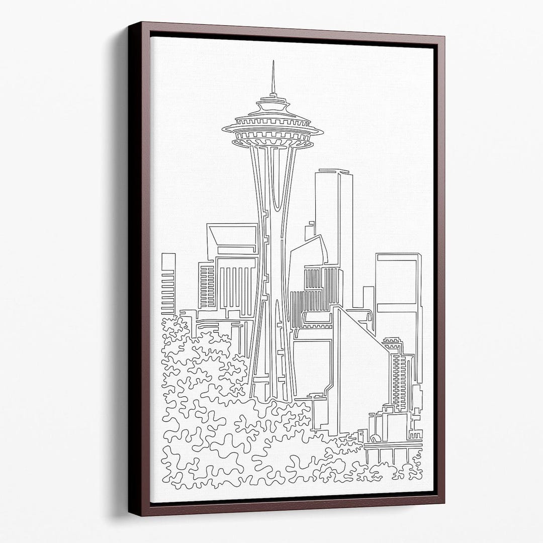 Seattle Canvas Art Print - Seattle Skyline One Line Drawing Canvas Wall ...