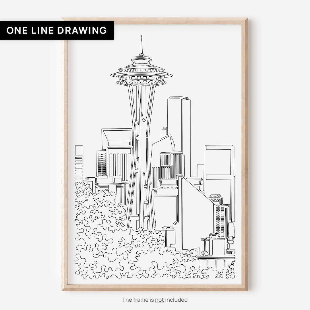 Seattle WA Art Print Seattle Skyline Wall Art With Space Needle One ...