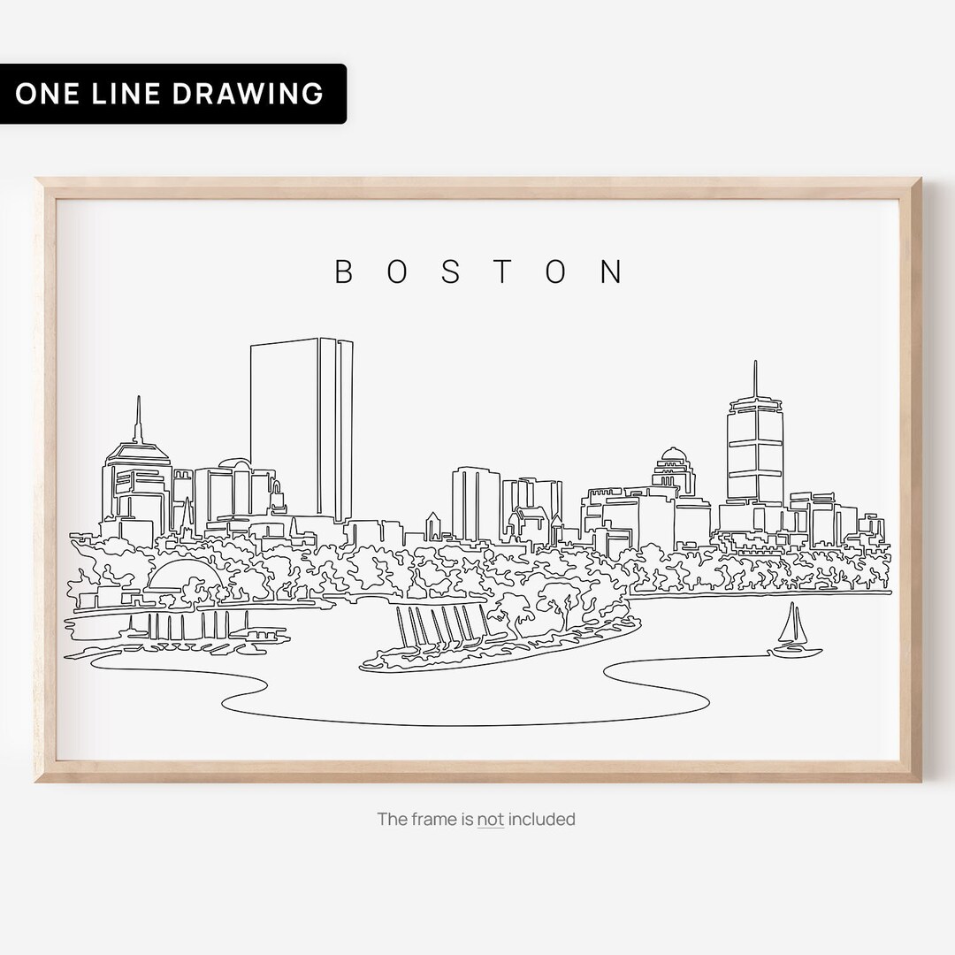 Boston Skyline Art Print With Cityscape Single Line Art Great Wall ...