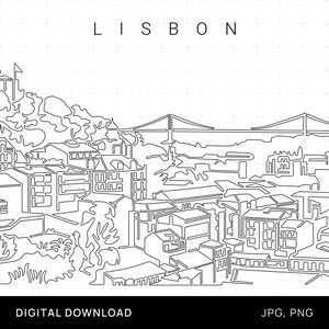 Lisbon Skyline Printable Wall Art Lisbon Portugal Digital Art Print ...