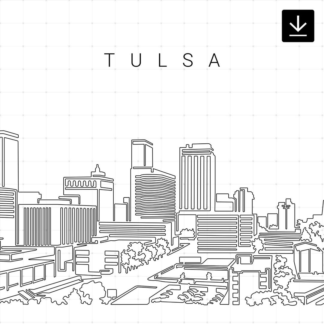 Tulsa Printable Wall Art - Tulsa Skyline Single Line Art - Digital ...