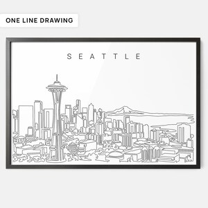 Framed Seattle Skyline Wall Art Seattle Art Print With One Line Drawing ...