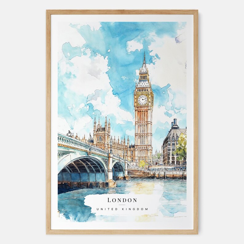 London Watercolor Art Print With Big Ben Clock Tower and Westminster ...