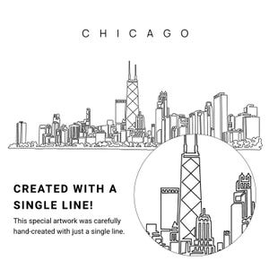 Chicago Skyline Printable Wall Art - Chicago Cityscape Single Line Art ...