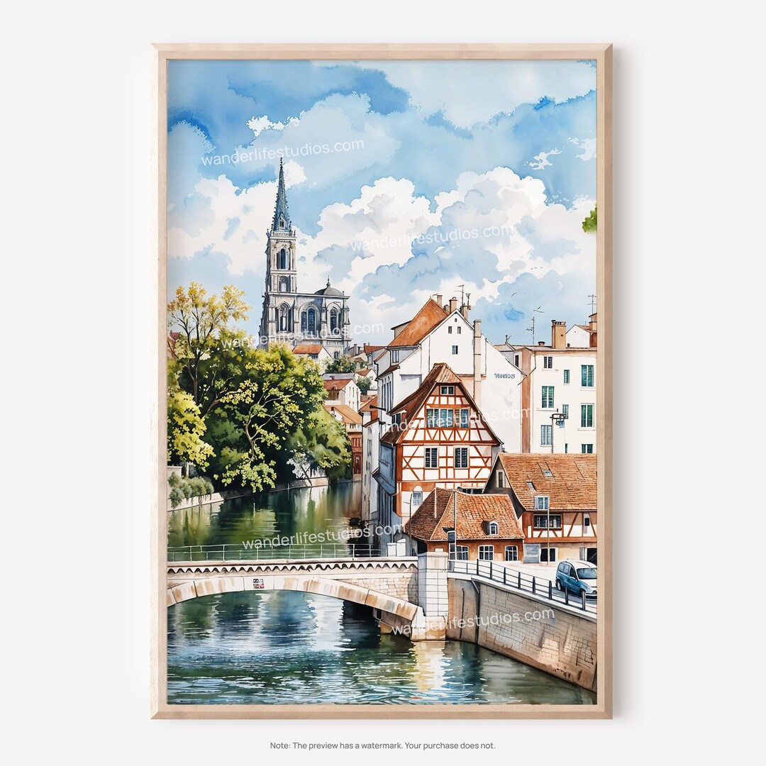 Strasbourg Wall Art: Colorful Watercolor Digital Download for Instant ...