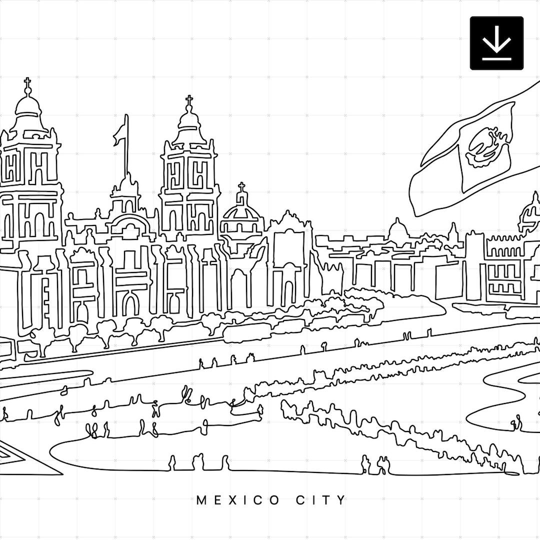 Mexico City Printable Wall Art - Mexico City Zocalo Single Line Art ...